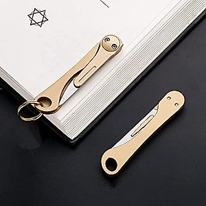 SZHOWORLD Brass Mini Folding knife Utility Knife with 10 Extra Replaceable Blades, Ultra Compact, Lightweight and Portable