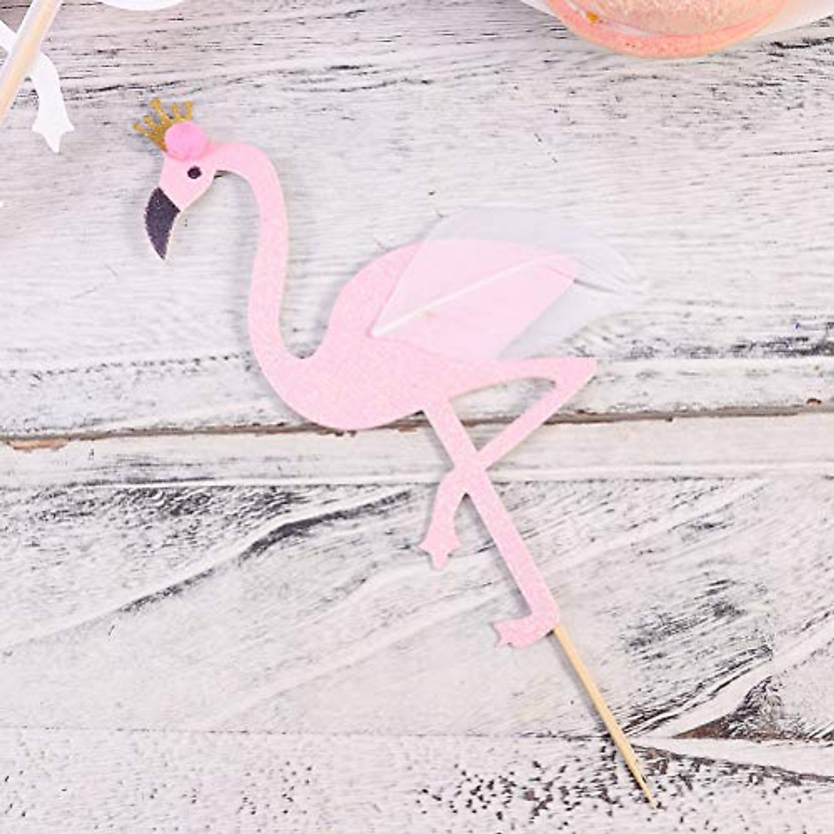 Amosfun Hawaiian Theme Cake Toppers Flamingo Cake Picks Monstera Cake Decoration Party Dessert Insert Favor (Monstera and Flamingo) for Party Cake Decortion