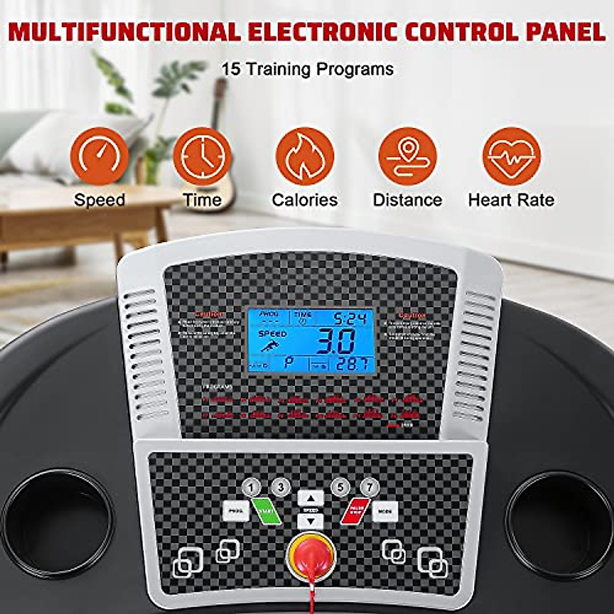 Treadmill for Home Folding Treadmill Running Machine Electric Treadmill with 3-Level Manuel Incline 15 Preset Training Programs on LCD Display and 2.5HP Power 8.5MPH Max Speed 220lbs Black