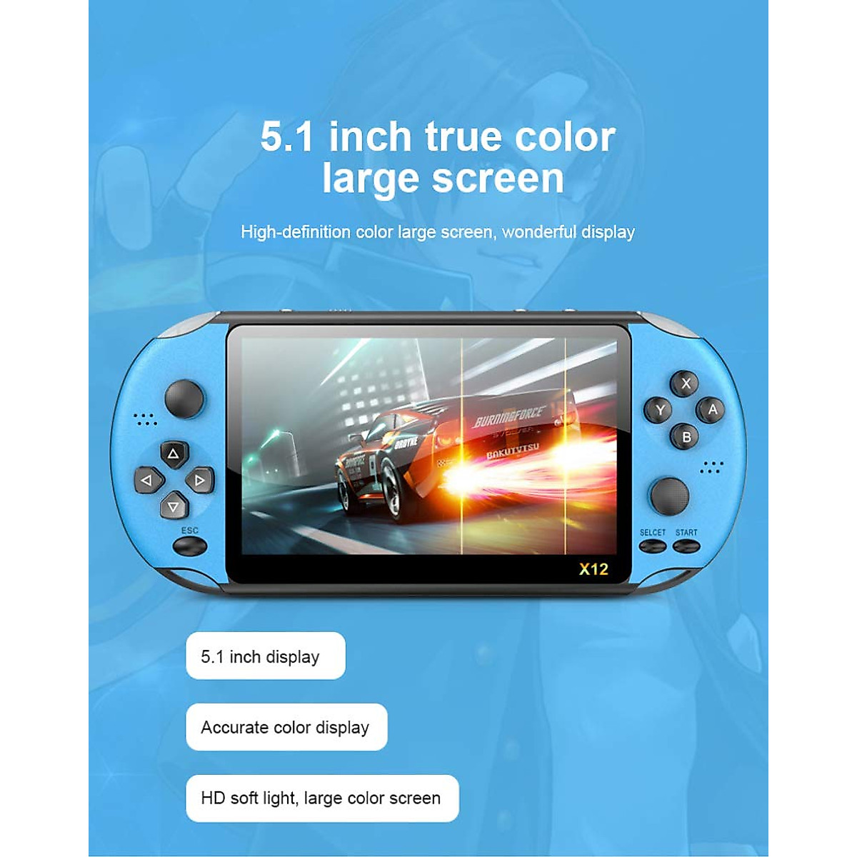 Kajiali Handheld Game Console 5.1 Inch Large Screen Retro Game Console Built-in 1000+ Games Support HD TV Output Video Game Consoles Support TF Card Game Console Birthday Gifts for Kids Adults