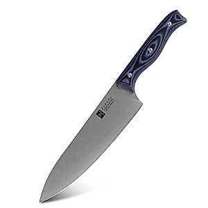 KEENSUN Chef Knife - 8 Inch Professional Kitchen Knife Rust Resistant VG10 Stainless Steel Chef Kitchen Ultra Sharp Cooking Knife with Blue-Black G10 Handle and Stonewash Blade