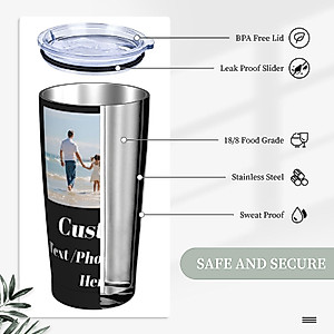Personalized Tumbler with Text Logo Photo Custom Coffee Mug Vacuum Insulated Personalized Cups with Lid and Straw for Men Women Coffee Home 20oz Personalized Birthday Gift