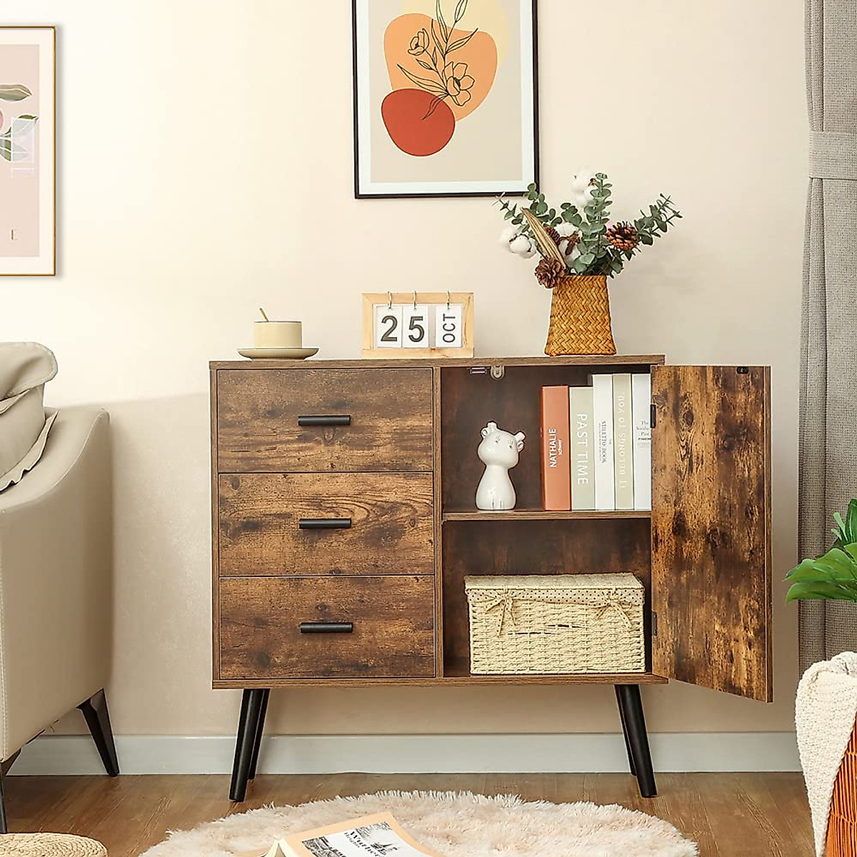 Iwell Modern TV Stand and Storage Cabinet Set, Bathroom Cabinet, Sideboard, Free Standing Cupboard, Entryway Cabinet for Living Room, Retro Home Media