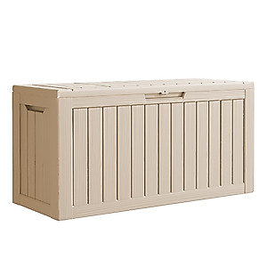 GYMHILL Outdoor Deck Box Waterproof Resin Storage Box with Lockable Indoor Outdoor Storage Bin for Patio Cushions,Patio Furniture, Gardening Tools,Pool Accessories (80 Gal Grey)