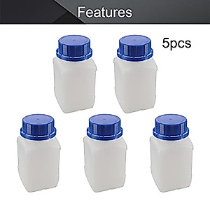 Othmro 5pcs Plastic Lab Chemical Reagent Bottles, 250ml/8.5oz Wide Mouth Liquid/Solid Square Sample Storage Container Sealing Bottles with Anti-theft Cap Blue