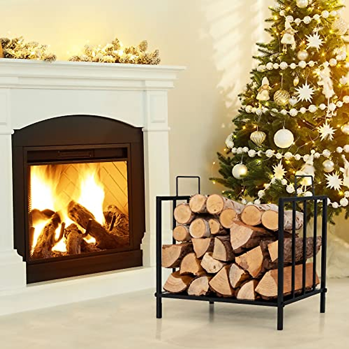 Tangkula Firewood Rack, Heavy Duty Logs Stand Stacker with Convenient Side Handles, Sturdy Steel Frame & Raised Legs, Metal Log Holder Stand for Indoor Fireplace, Outdoor Patio Fire Pit Stove, Black