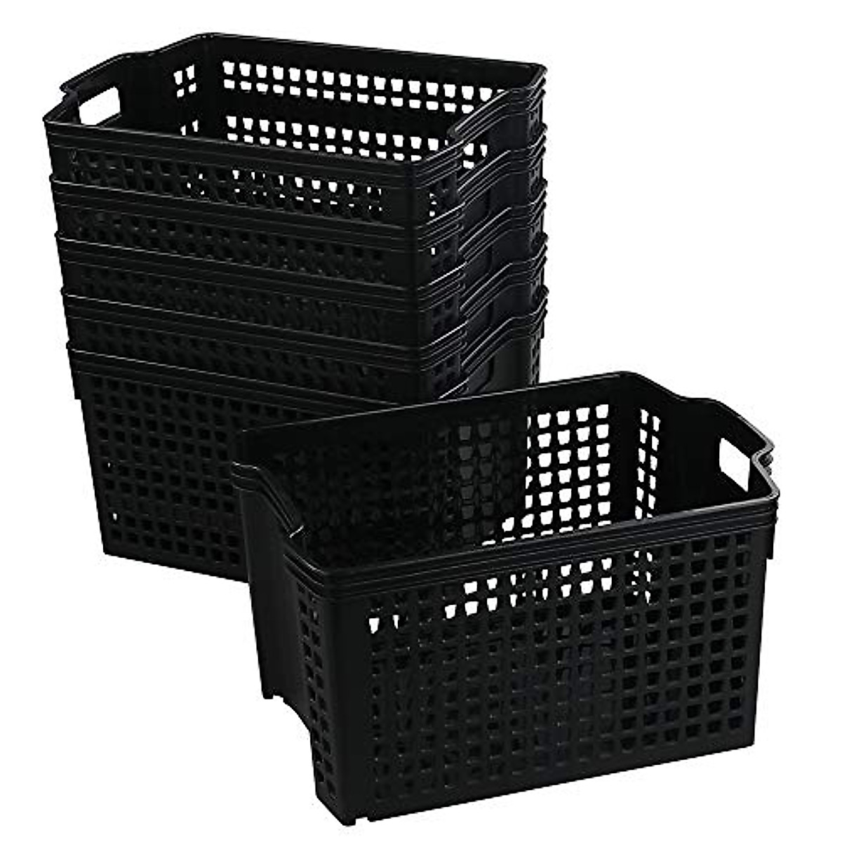 Yubine Black Plastic Storage Basket, Stacking Baskets Bin, 6 Packs