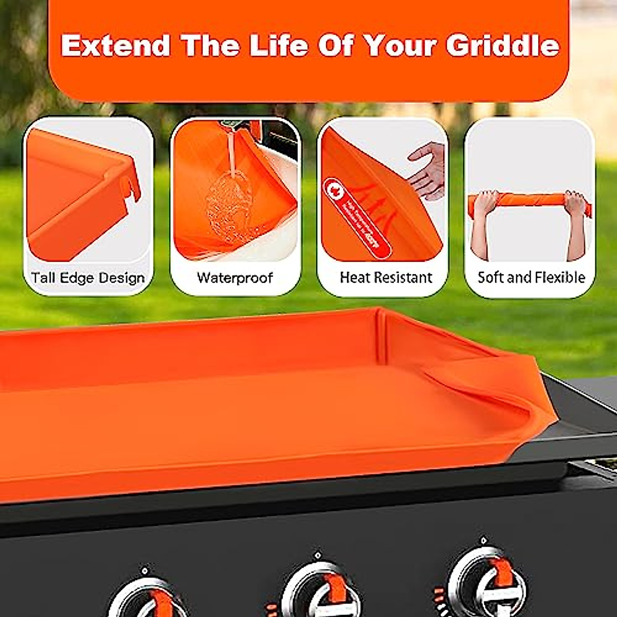 NancyL Griddle Mat Silicone Protective Cover, 【Upgraded Full-edge】28" Silicone Grill Cover Blackstone Accessories for Blackstone 28 Inch Griddle - Heavy Duty Food Grade Silicone BBQ Grill
