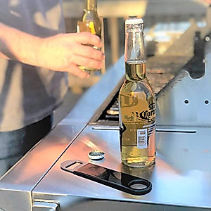 ProSMF Flat Bottle Opener - Bottle Opener for Bartender - Beer Bottle Opener - Stainless Steel - Heavy Duty - Vinyl Rubber Coated Handle - Black - 3 Pack - 2 Large & 1 Mini