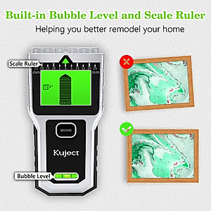 Kuject Stud Finder Wall Scanner - 8 in 1 Electronic Stud Sensor with Magnetic Detector, Bubble Level, LCD Display, Wall Scanner for the Center and Edge of Metal Wood AC Wire Studs Joist Beam