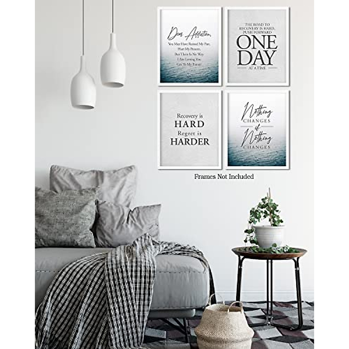 Addiction Recovery Wall Decor - Set of 4 Sobriety Inspirational Wall Art Designs - Sober Encouragement Room Decor - Gifts for women and men - 11x14 unframed print
