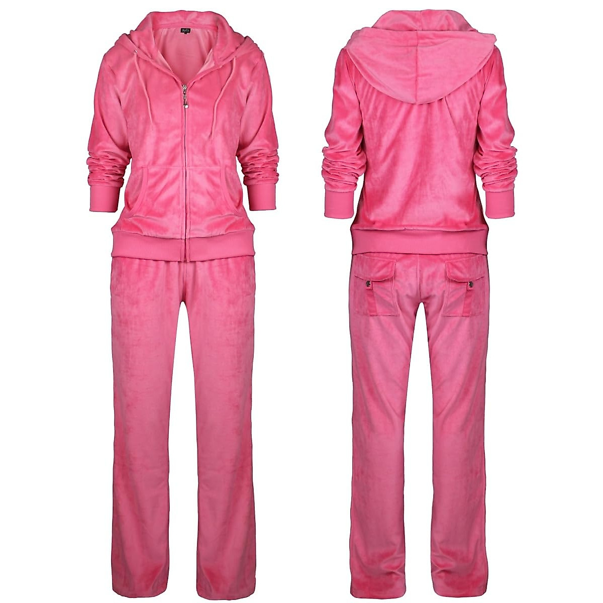 LeeHanTon Jogging Suits Sets for Women Warm Up Velour 2 Pieces Hoodie and Pants Zip Up Sweatsuits Coral 2XL