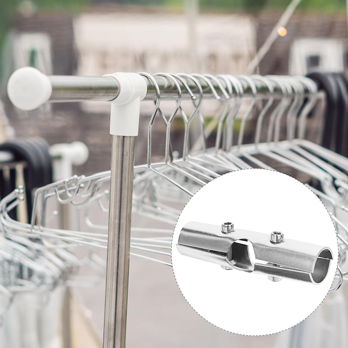 TEHAUX Corner Shelves Corner Shelves Closet Rod Connector Bars, Window Curtain Rod Corner Connector Stainless Steel Closet Pole Pipe End Connectors for Closet (2 Sets,) Display Shelf Display Shelf