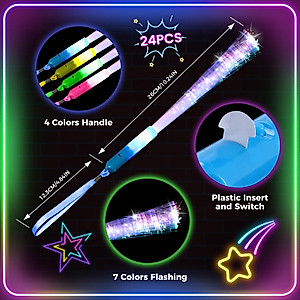 SHQDD 238 PCS Glow in the Dark Party Supplies, 24 PCS Glow Fiber Optic Wands, 14 PCS LED Glasses and 100 PCS Glow Sticks, 100 PCS Connectors, New Year Party Favors for Concert, Raves Birthday