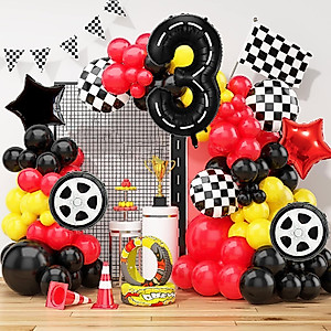 Race Car Birthday Balloons Decorations, 40 Inch Racetrack Black Number 3 Balloon, Eostankr Large Mylar Black 3 Balloon for 3st Birthday Race Car Theme Party Decor Supplies 7 Pcs