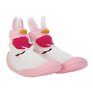 Nuby Snekz Comfortable Rubber Sole Sock Shoes for First Steps- Pink Unicorn/Large 22-30 Months