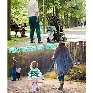 Yuepin Backpack Leash for Toddlers + Anti Lost Wrist Link, Owl Kids Backpack Harness with Leash for 1-5 Years Old Boys and Girls Christmas Gift (Owl Blue)