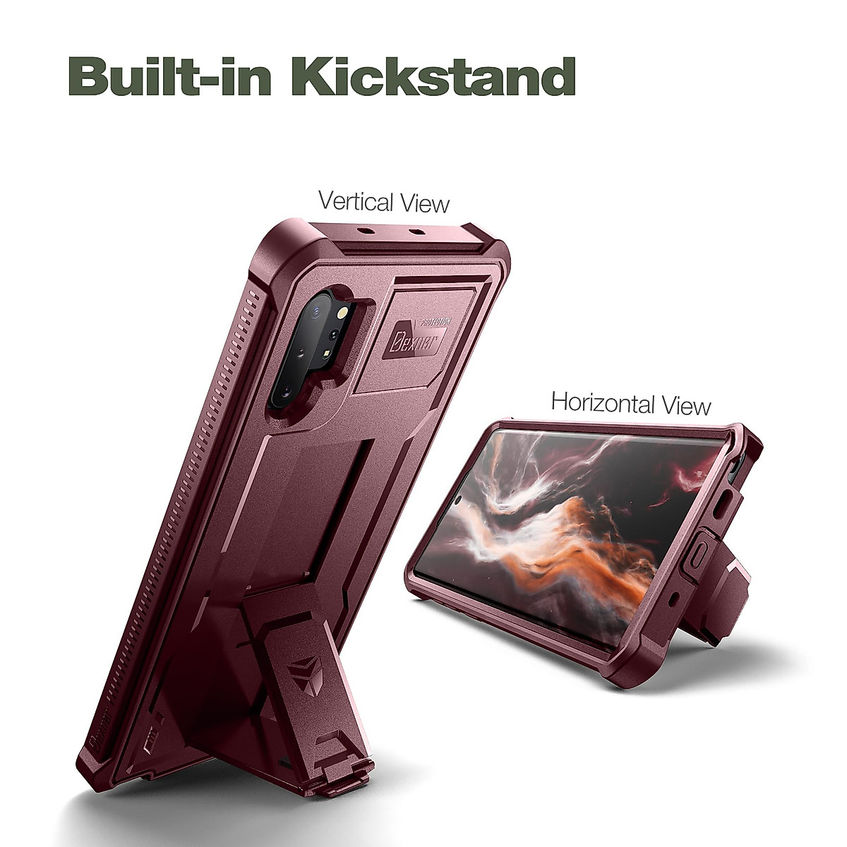 Dexnor for Samsung Galaxy Note 10+ Plus Case, [Built in Screen Protector and Kickstand] Heavy Duty Military Grade Protection Shockproof Protective Cover for Samsung Galaxy Note 10 Plus (Maroon Red)