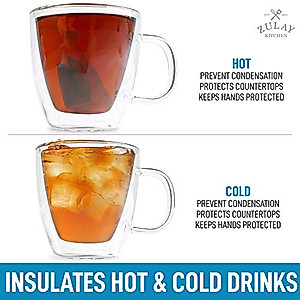 Zulay Double Wall 5.4oz Glass Espresso Mugs (Set of 2) - Insulated Clear Coffee Mugs With Handle & Suspended Base Design - Thick Expresso Coffee Cups For Americano, Lattes, Tea, Cappuccinos, and More