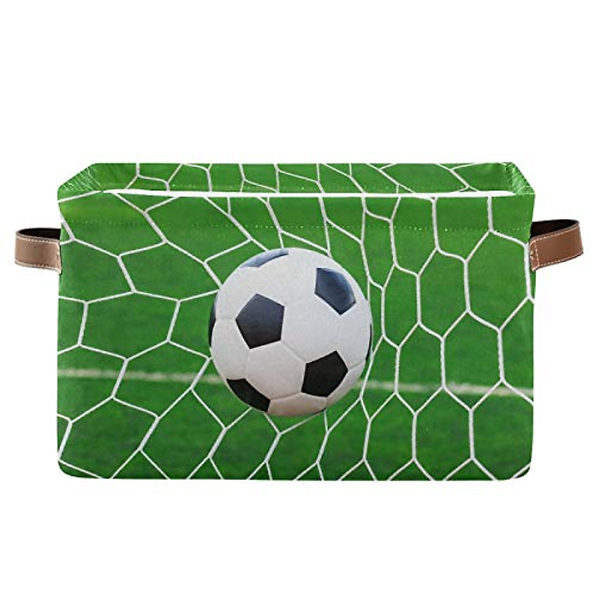 AUUXVA Storage Basket Sport Football Soccer Storage Cube Box Durable Canvas Collapsible Toy Basket Organizer Bin with Handles for Shelf Closet Bedroom Home Office