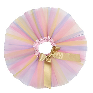 Nishine Toddler Baby Girls Layered Tutu Skirt Dress with Glitter Unicorn Horn Headband Outfit for Birthday Party (Rainbow)