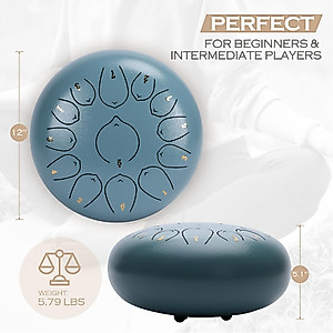 Lexington TGD-1213A 13 Notes 12 Inches Steel Tongue Tank Drum Set C Key, Tundra Blue