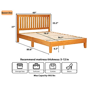 HWGEBY Queen Wood Bed Frame with Headboard, 14 Slats, No Box Spring Needed, Modern, Brown
