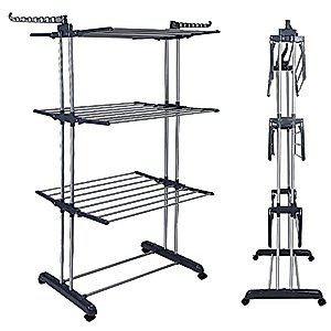 iMounTEK Clothes Drying Rack, Oversize 3-Tier Drying Rack Clothing (70" Height) Rolling Clothes Rack Laundry Drying Rack Clothing Drying Rack Garment Dryer Stand with 2 Side Wings