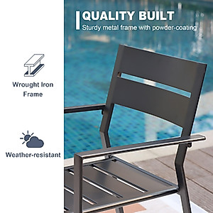 VICLLAX Patio Dining Chairs Set of 2, Stackable Metal Chairs Set with Armrests for Poolside, Backyard, Garden, Deck, Porch, Grey