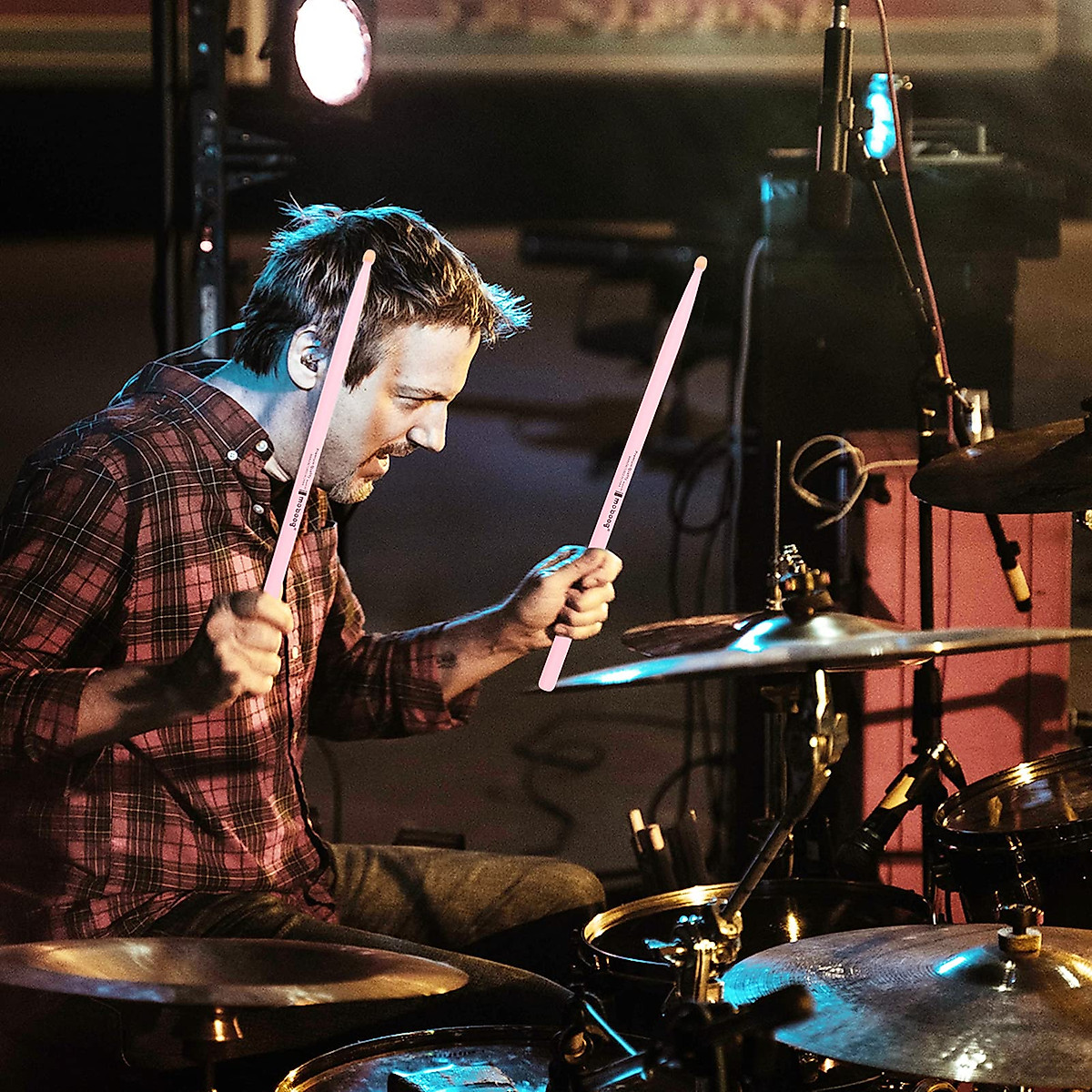 MILISTEN 2 Pairs Pink Maple Percussion Drum Sticks Maple Wood Drumsticks Non Slip Drum Sticks Wood Tip Maplewood Drumstick for Kids Students and Adults