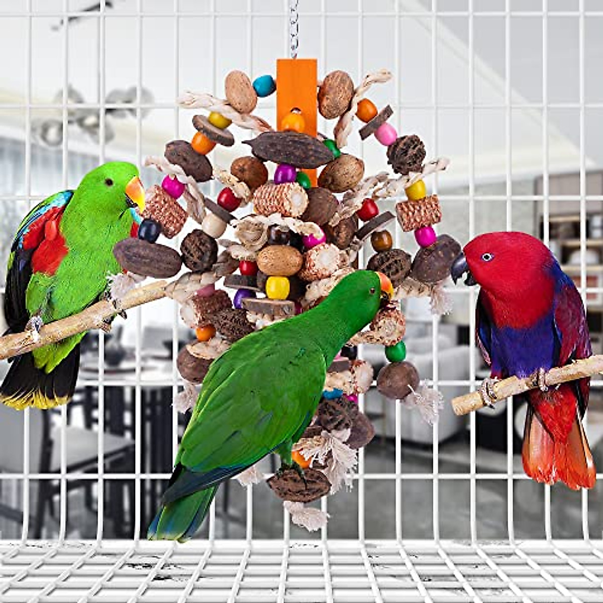 Deloky Large Parrot Bird Chewing Toys-Natural Nuts Corn Parrot Tearing Toy-Wooden Bird Cage Toy for African Grey,Macaws Cokatoos,Amazon Parrots and Other Large Birds