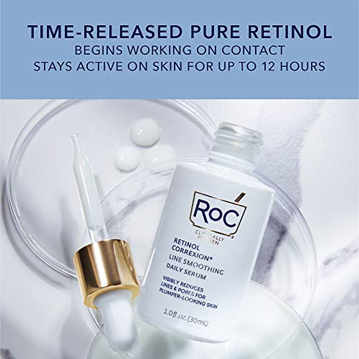RoC Retinol Correxion Pore Refining Line Smoothing Serum, Daily Anti-Aging Wrinkle Treatment with Squalane, Skin Care for Fine Lines, Dark Spots, Post-Acne Marks, 1 Fl Oz