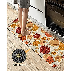 Farm Rustic Pumpkins Bath Mat for Tub,Non Slip Bathroom Floor Runner Rug Quick Dry & Absorbent Diatomaceous Earth Shower Sink Bedroom Kitchen Washable Doormat,Thanksgiving Autumn Maple Leaves 16"x47"