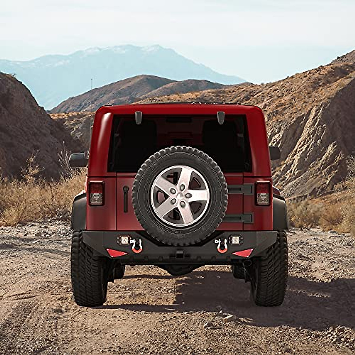 YITAMOTOR Rear Bumper Compatible with 2007-2018 Jeep Wrangler JK & JKU Unlimited, Off Road Back Bumper w/ 2" Hitch Receiver & 2x LED Lights & D-Rings, Upgraded