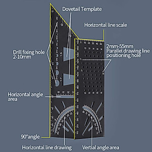 Aluminum Alloy Woodworking Square Size Measure Ruler, 3D Mitre Angle Measuring Tool, 45/90 Degree Carpenter's Layout Ruler Gauge Woodworking Accessories - Gifts for Men Dad Father Husband