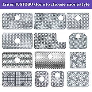 JUSTOGO Silicone Sink Protectors for Kitchen Sink 26.4"x14.4", Kitchen Sink Mat Grid Heat Resistant Sink Mats for Bottom of Kitchen Sink Farmhouse Stainless Steel Porcelain Sink Mat Rear Drain, Grey