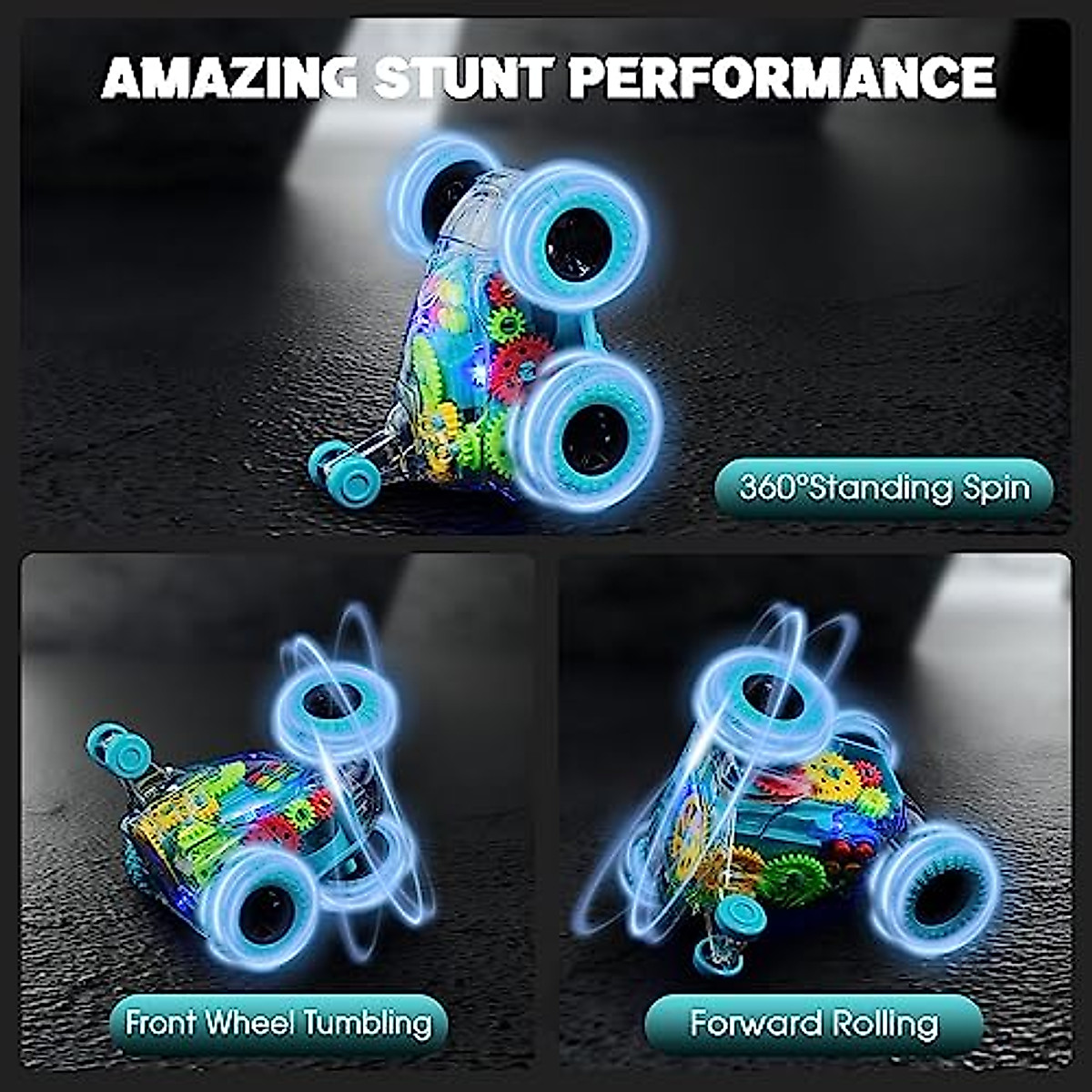 GEERAY Toy Cars for Boys 4-6, Remote Control Car for Toddlers 1-3, RC Stunt Car Toys for Kids, 4WD 360°Rotating Toddlers RC Car with Cool Headlights