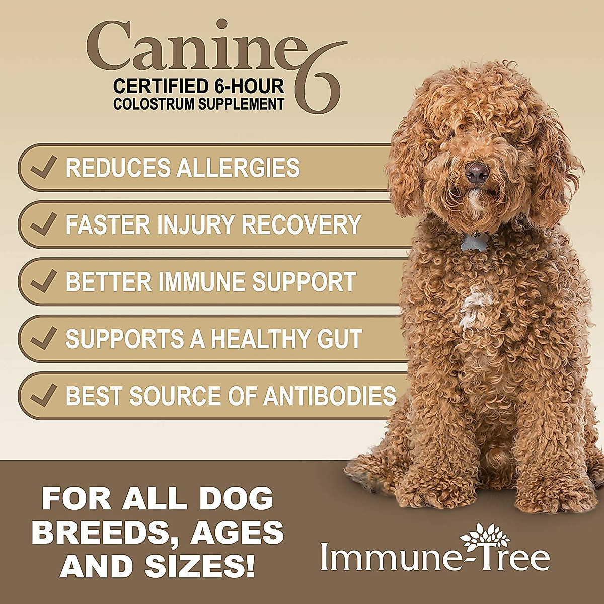 Immune-Tree Bovine Colostrum for Dogs & Puppies | Immune System Booster Supplement | Relief for Allergies, Skin Itch, & Hot Spots | Prebiotics & Probiotics Support Digestion | Made in USA (Small)