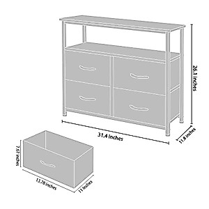 AZL1 Life Concept Storage Dresser with Shelves-Storage Chest for Bedroom, Living Room, Hallway, Closet Organizer with Sturdy Steel Frame, Wooden Shelf, Removable Fabric Drawers, Coffee