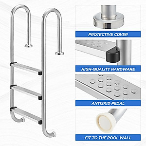 YOLENY Swimming Pool Ladder for Inground Pools, 3 Tread In-Ground Stainless Steel Pool Step with Non-Slip Integrated Pedal, Easy Assembly and Climbing