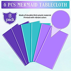 6 Pack Mermaid Tablecloth, Blue Purple Princess Tablecloths, Disposable Mermaid Plastic Rectangle Table Covers for Girl Birthday, Baby Shower, Wedding and Ocean Themed Party Decorations 54 x 108 Inch