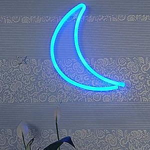 Nordstylee Neon Moon Signs USB or Battery Powered Art Decorative Lights for Children's Room/Birthday Party/Holiday/Wedding Decoration (Blue)