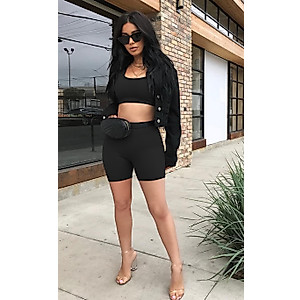 GOBLES Women's Sexy Bodycon Tank Crop Top Shorts Sets Club 2 Piece Outfits Black