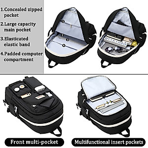 Backpack for Teen Girls Aesthetic School Backpack for College Middle High Elementary School Laptop Backpacks 15.6 Inch Cute School Bag Lightweight Waterproof Bookbag Women Casual Daypack (Black)