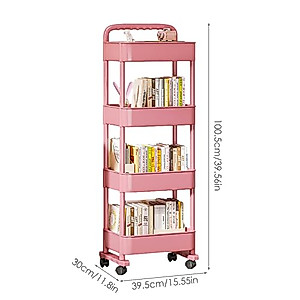 Movable Bookshelf Cart, Movable Storage Book Shelves, Movable Book Rack, Compact Bookshelf on Wheels, Reusable Rolling Storage Cart Movable Bookshelf for Kitchen, Bedroom, Living Room & Laundry Room