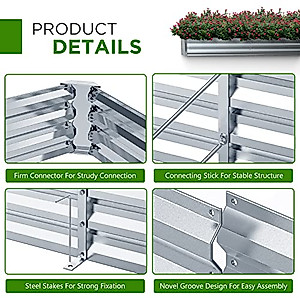 8×4×1FT Galvanized Raised Garden Bed Kit, PETNOZ Easy Quick Setup Raised Garden Boxes Outdoor With Metal Stake To Fix, Optional Size Rustproof Planter Box With No Bottom For Vegetables, Flowers, Herbs