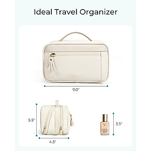 BAGSMART Large Makeup Bag Organizer,Double-Layer Travel Cosmetic Case with Acrylic Mirror,Makeup Train Case with Adjustable Dividers Women Cosmetics Makeup Brushes Toiletries,Black