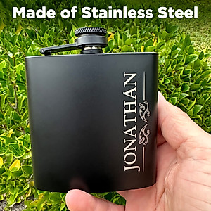 Klin Living Personalized Flask for Men, Custom Flask, Personalized Flask, Groomsmen Flask, Flasks for Liquor for Men, Engraved Flask for Men, Whiskey Flask, 6 oz Flasks with Mini Funnel (3)