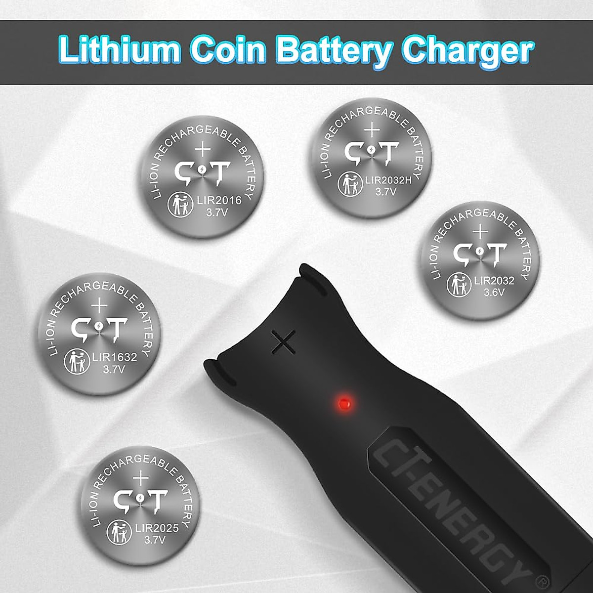 USB Li-Ion Coin Button Cells Charger with 2pcs of Rechargeable 2032 Battery Widely Charge LIR2032,LIR2016 and LIR2025