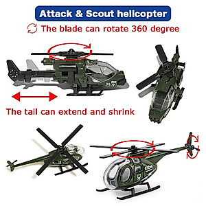 JQGT Diecast Military Vehicles Army Toy 6 in 1 Assorted Metal Model Cars Fighter Tank Attack Helicopter Panzer Playset for Kids Toddlers